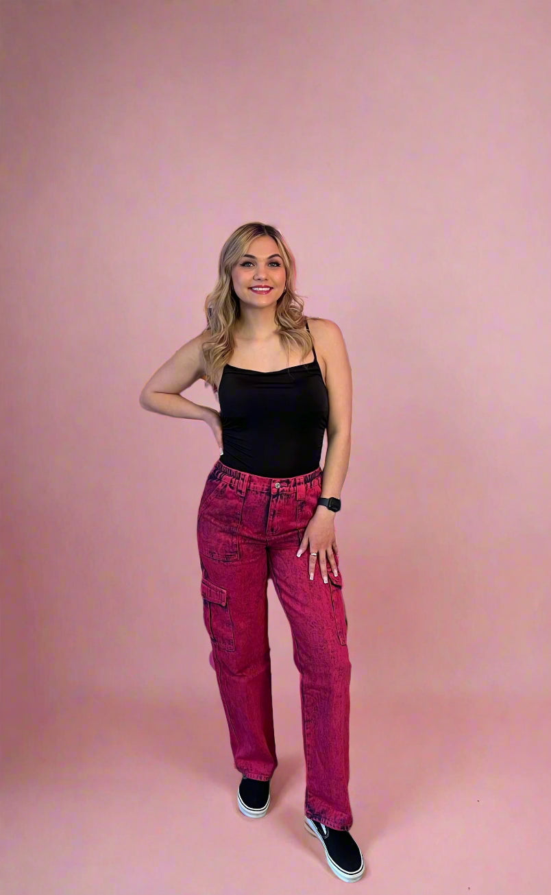 Pink Denim Cargo Pants – The Snooki Shop