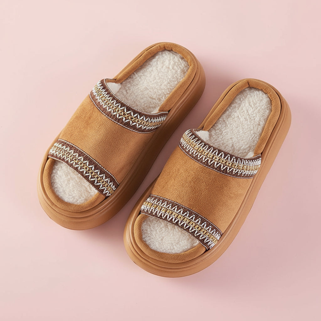 Tan Plush Home Slippers – The Snooki Shop