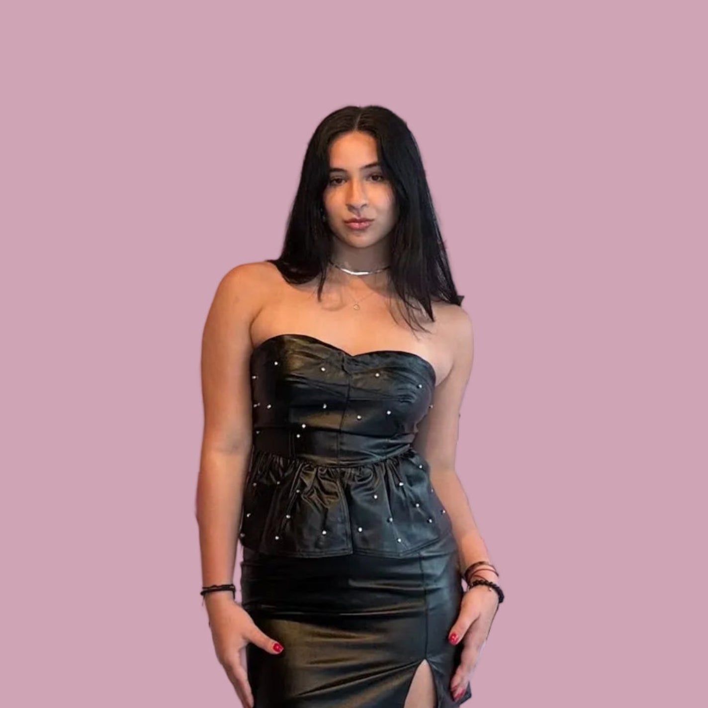 Pleather Studded Top Set - Edgy Two-Piece Outfit – The Snooki Shop