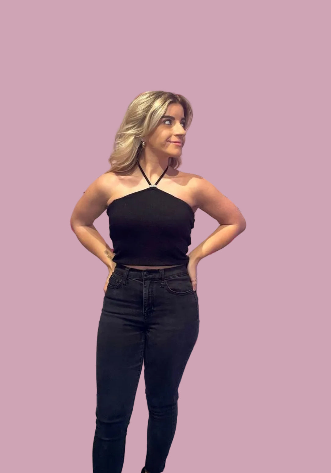 Black Rib Halter Top - Rhinestone Cropped Halter – The Snooki Shop
